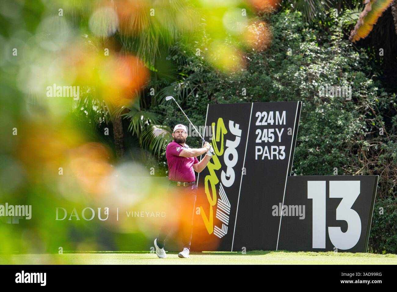 Tyrrell Hatton of Legion XIII hits his shot from the 13th tee during ...
