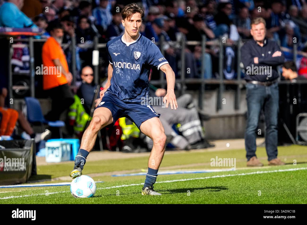 BOCHUM, GERMANY - APRIL 5: Tim Oermann of VfL Bochum controls the ball ...