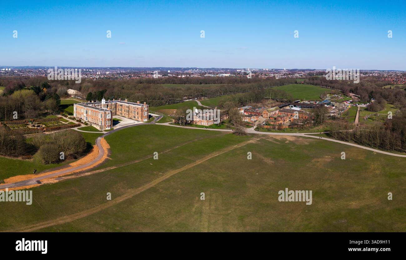 TEMPLE NEWSAM, LEEDS, UK - MARCH 18, 2025. Aerial view of Temple Newsam ...