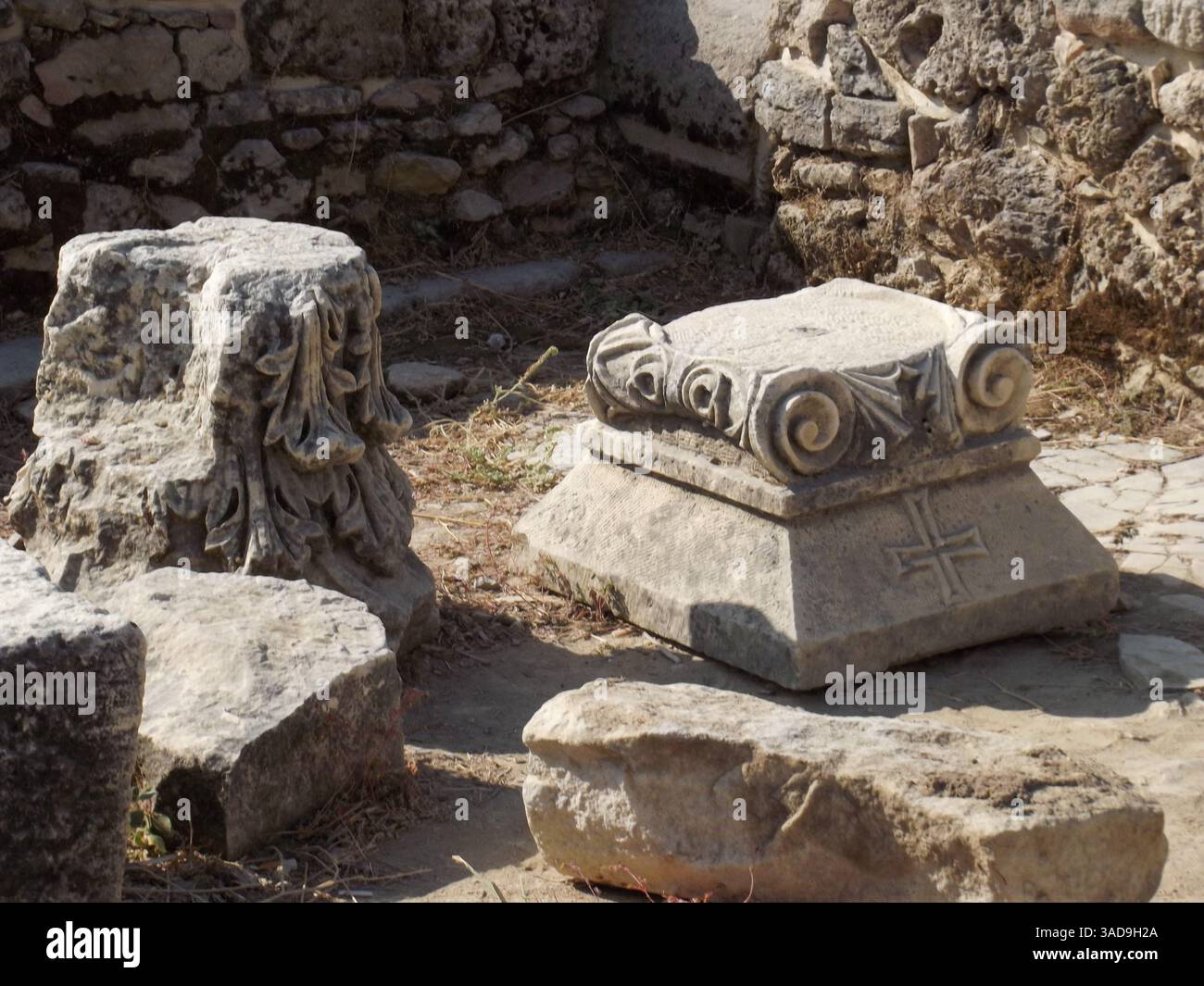 Ancient stone ruins featuring two carved stone blocks, one with ...