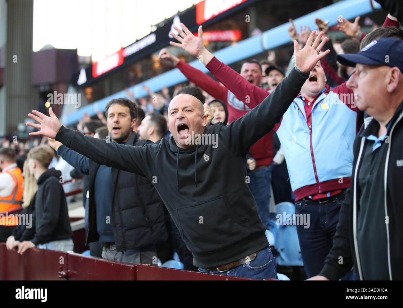 Birmingham, UK. 5th Apr, 2025. Aston Villa fans celebrate the win ...