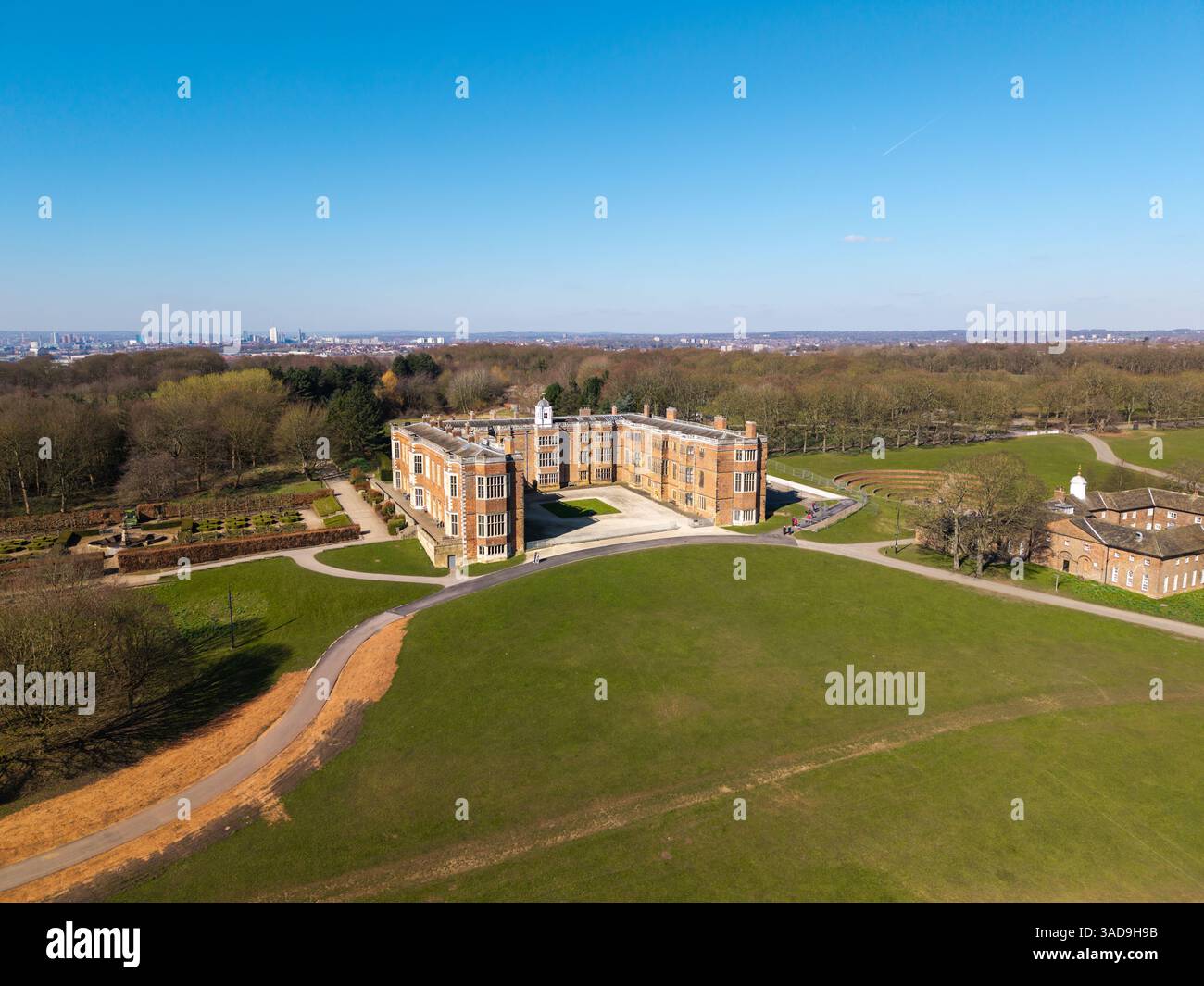 TEMPLE NEWSAM, LEEDS, UK - MARCH 18, 2025. Aerial view of Temple Newsam ...