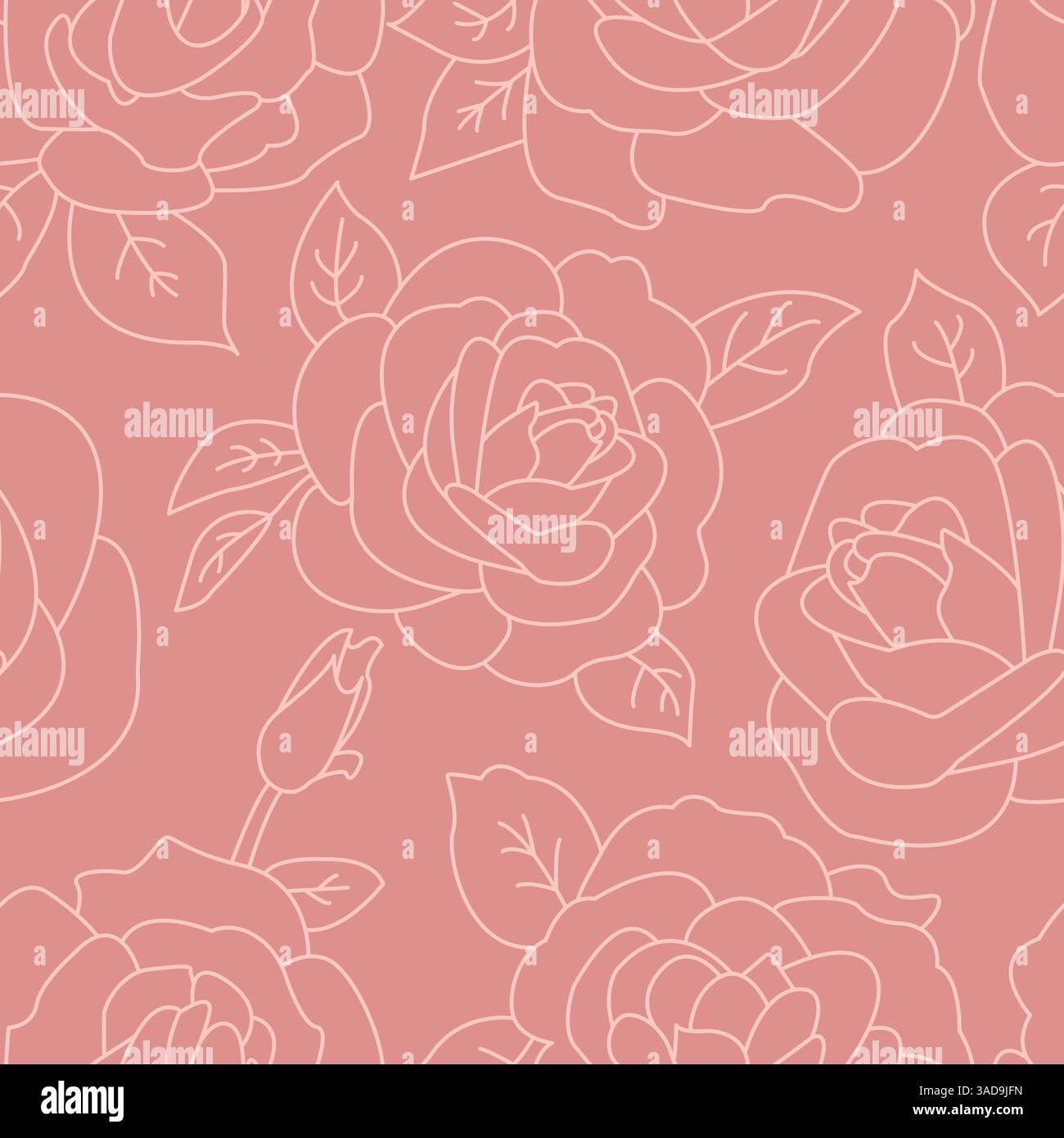 A seamless pattern with roses. Outline pink roses background. Pink rose ...