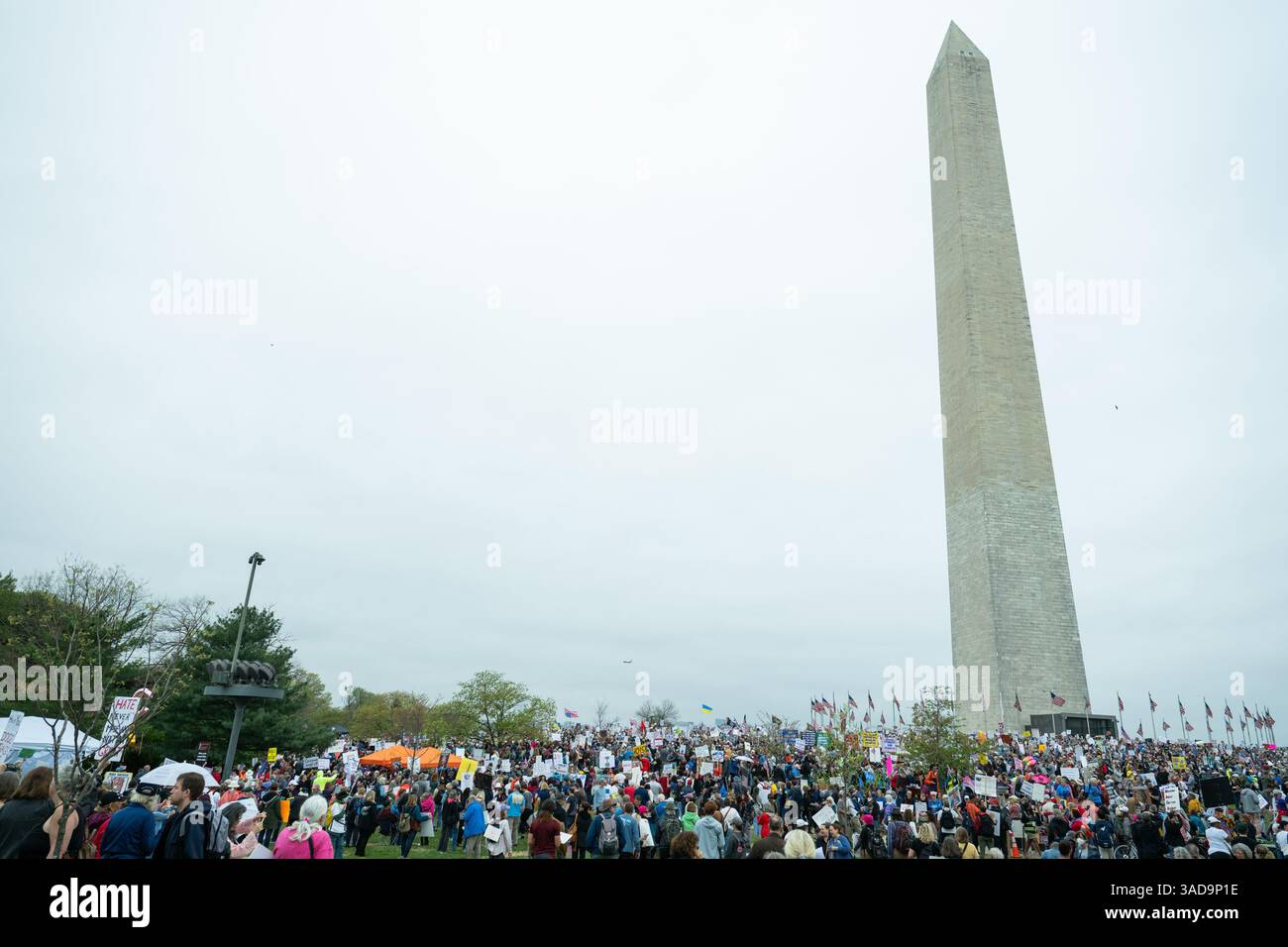 People gather in front of the Washington Monument for a "Hands Off ...