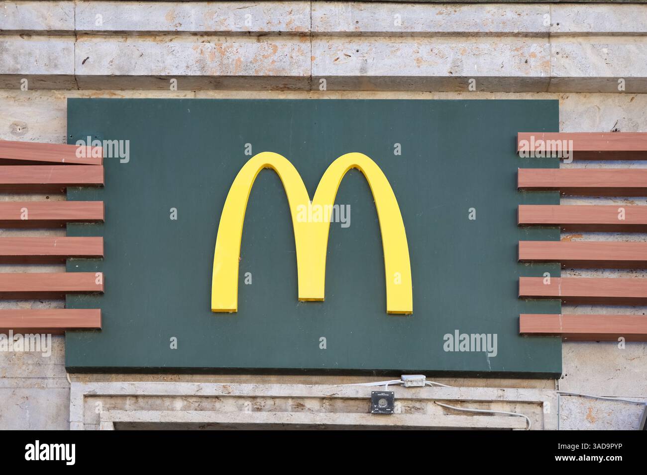Close-up of the iconic McDonald's logo, featuring its bright yellow ...