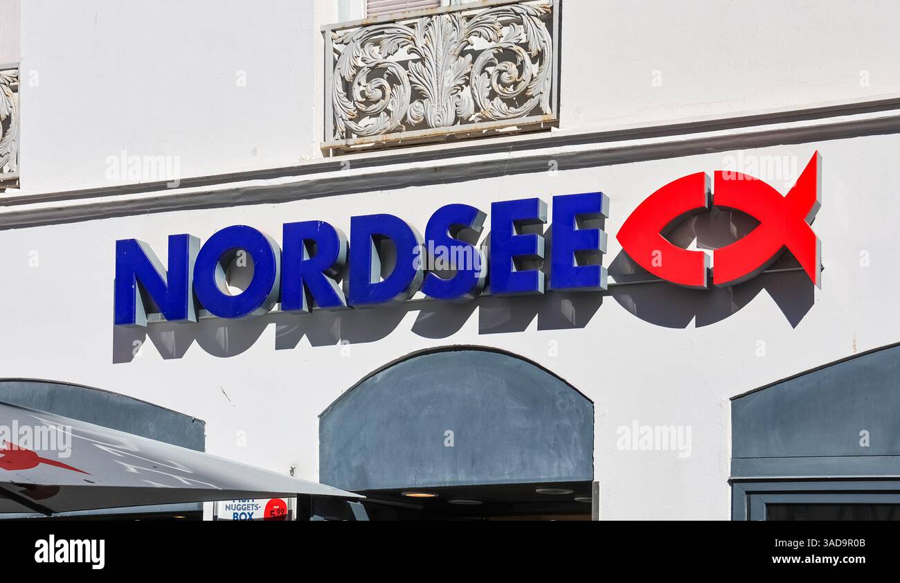 Nordsee logo with its iconic fish symbol, displayed on a white building ...
