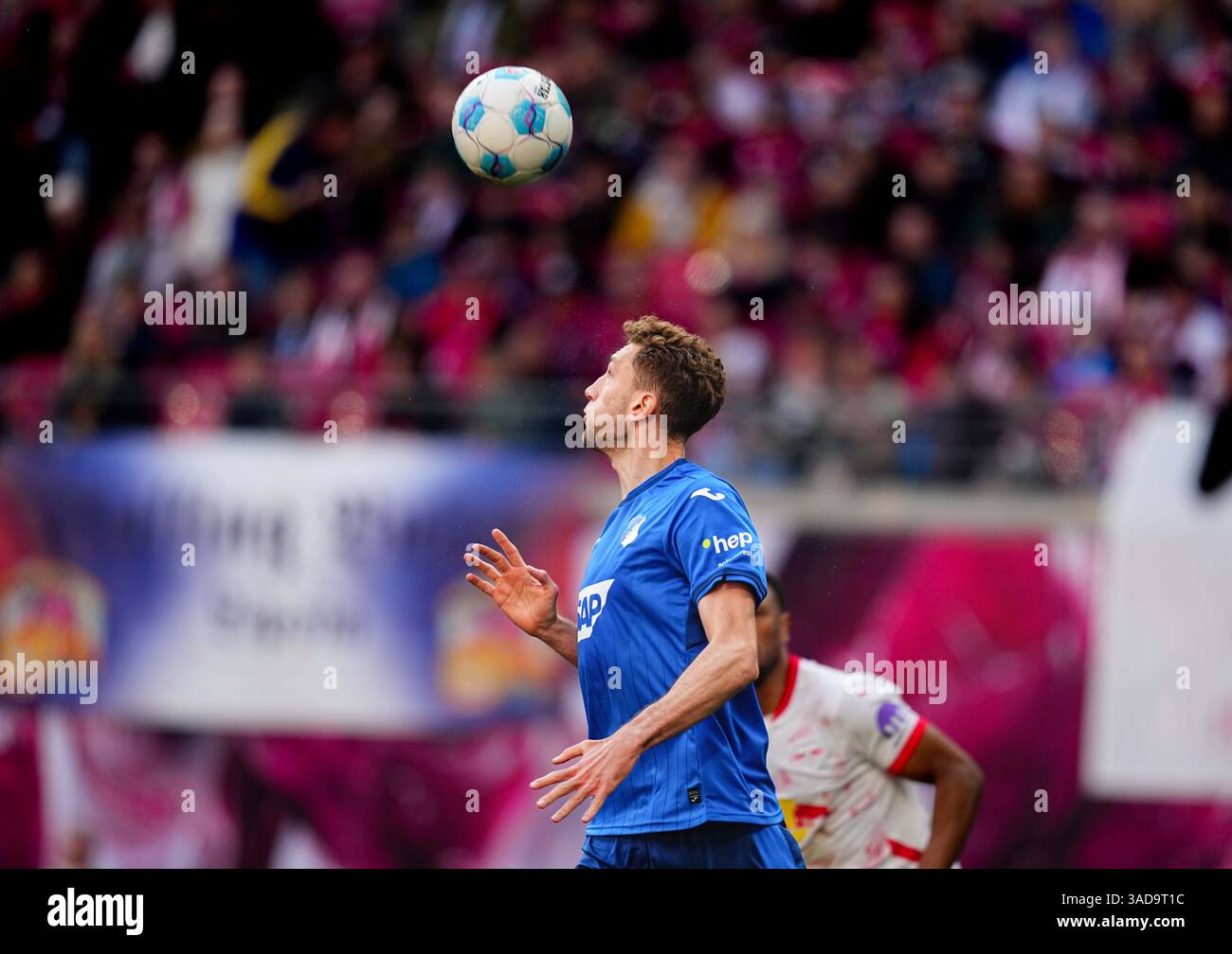 April 05 2025: Arthur Chaves of TSG Hoffenheim heads during a 1 ...