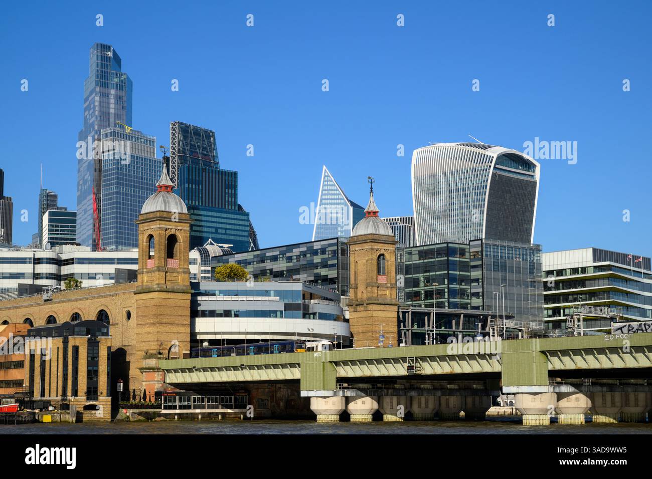 A view of the Cannon Street railway bridge and station with the ...