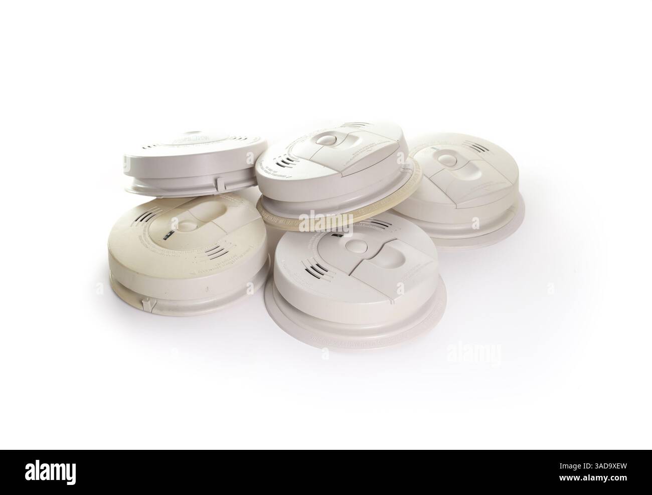 Pile of smoke detector with carbon monoxide alarm. Stack of old smoke ...