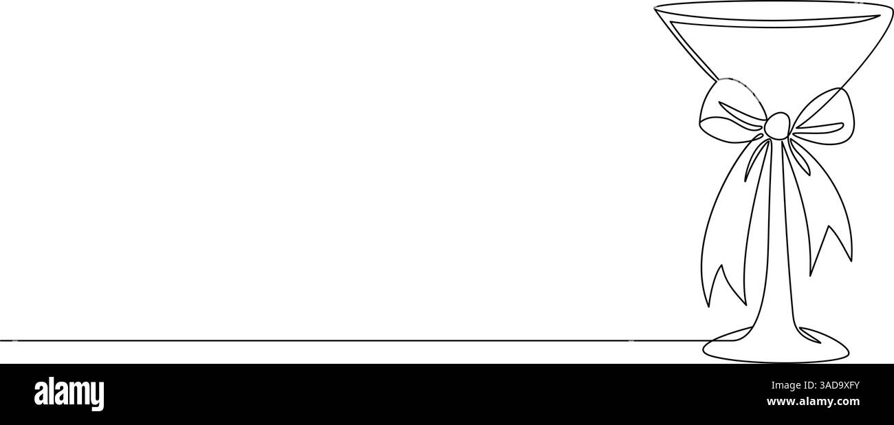 Coquette Glass Cocktail with Ribbon Bow in One Continuous Line Drawing ...