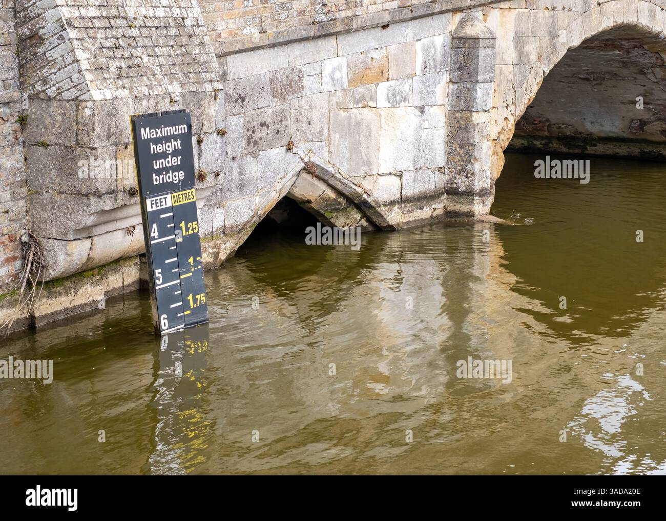 Potter Heigham, Norfolk, UK – March 25 2025. River depth marker at the ...