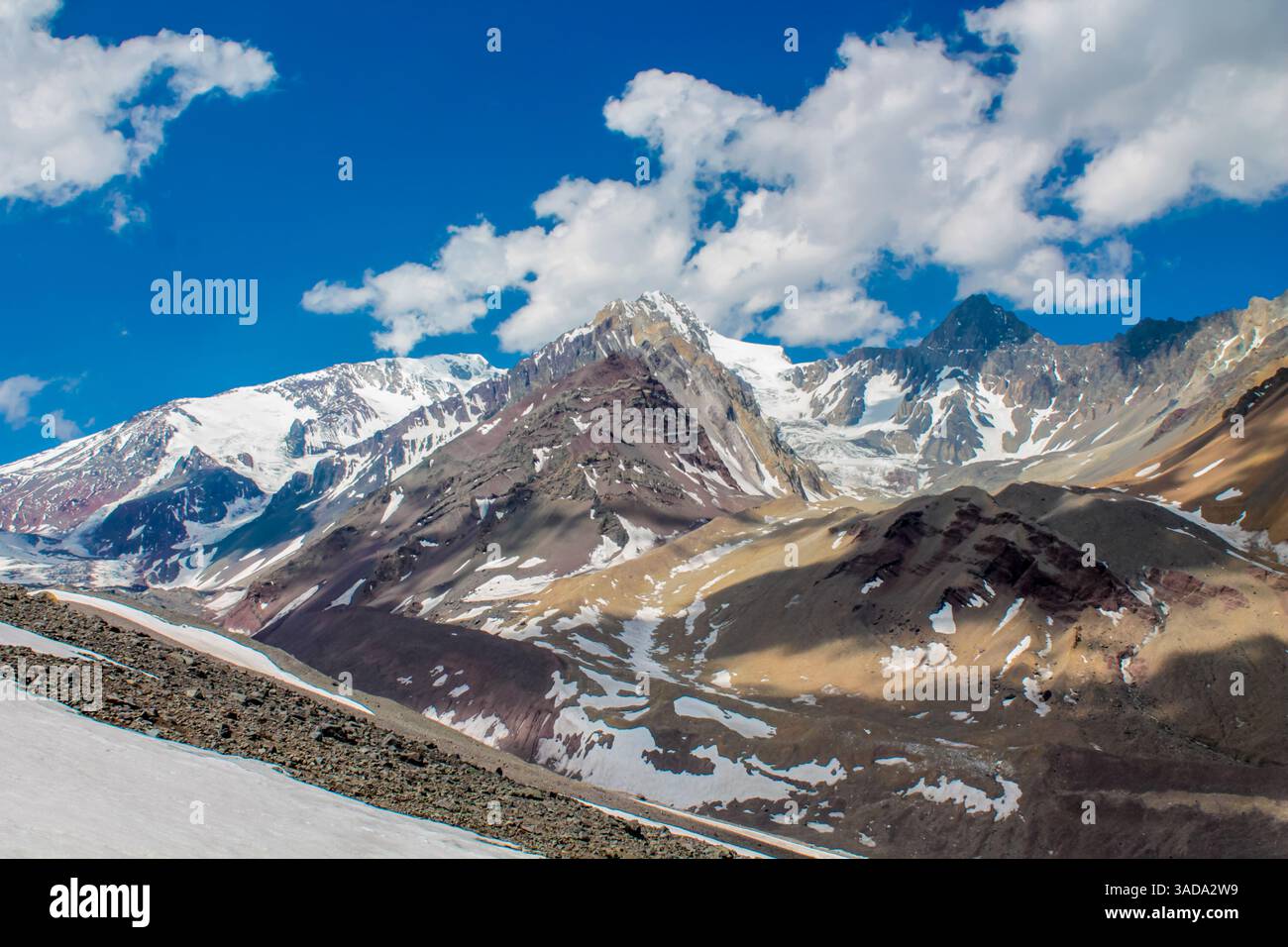 Andes mountains beautiful landscape in early spring with melting snow ...