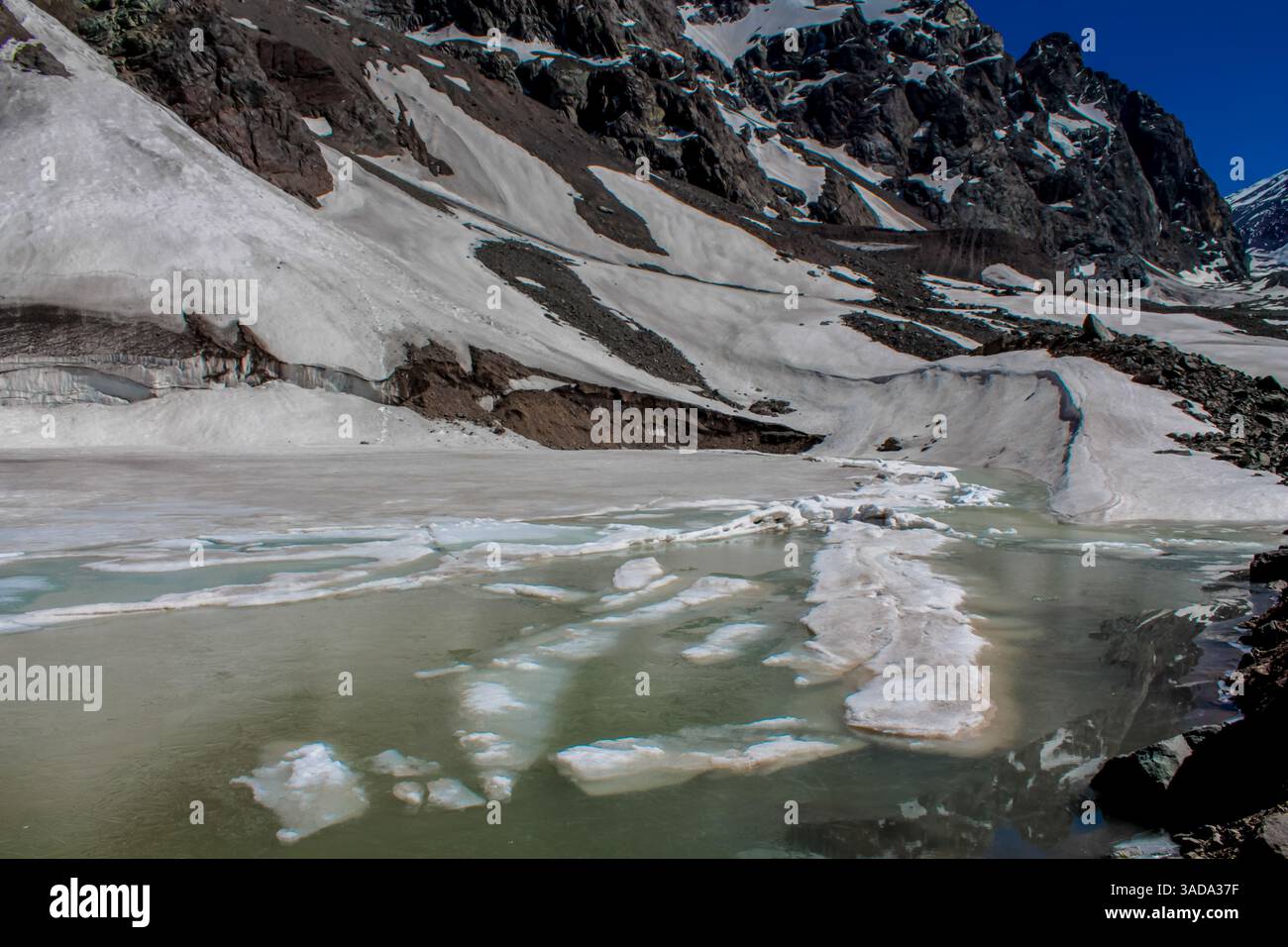 Andes mountains beautiful landscape in early spring with melting snow ...