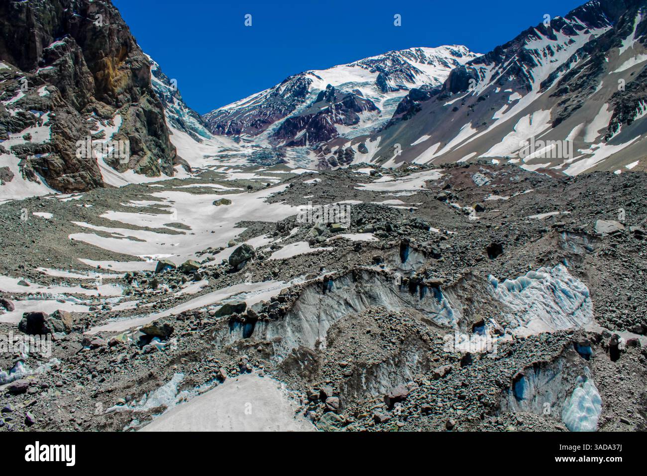 Andes mountains beautiful landscape in early spring with melting snow ...