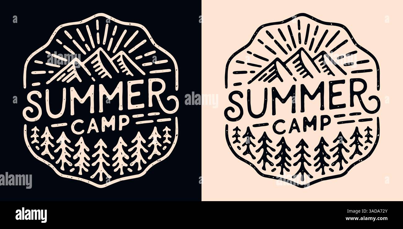 Summer camp lettering camping logo emblem camper badge patch mountain ...