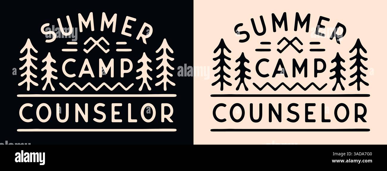 Summer camp counselor badge shirt design camping emblem logo forest ...