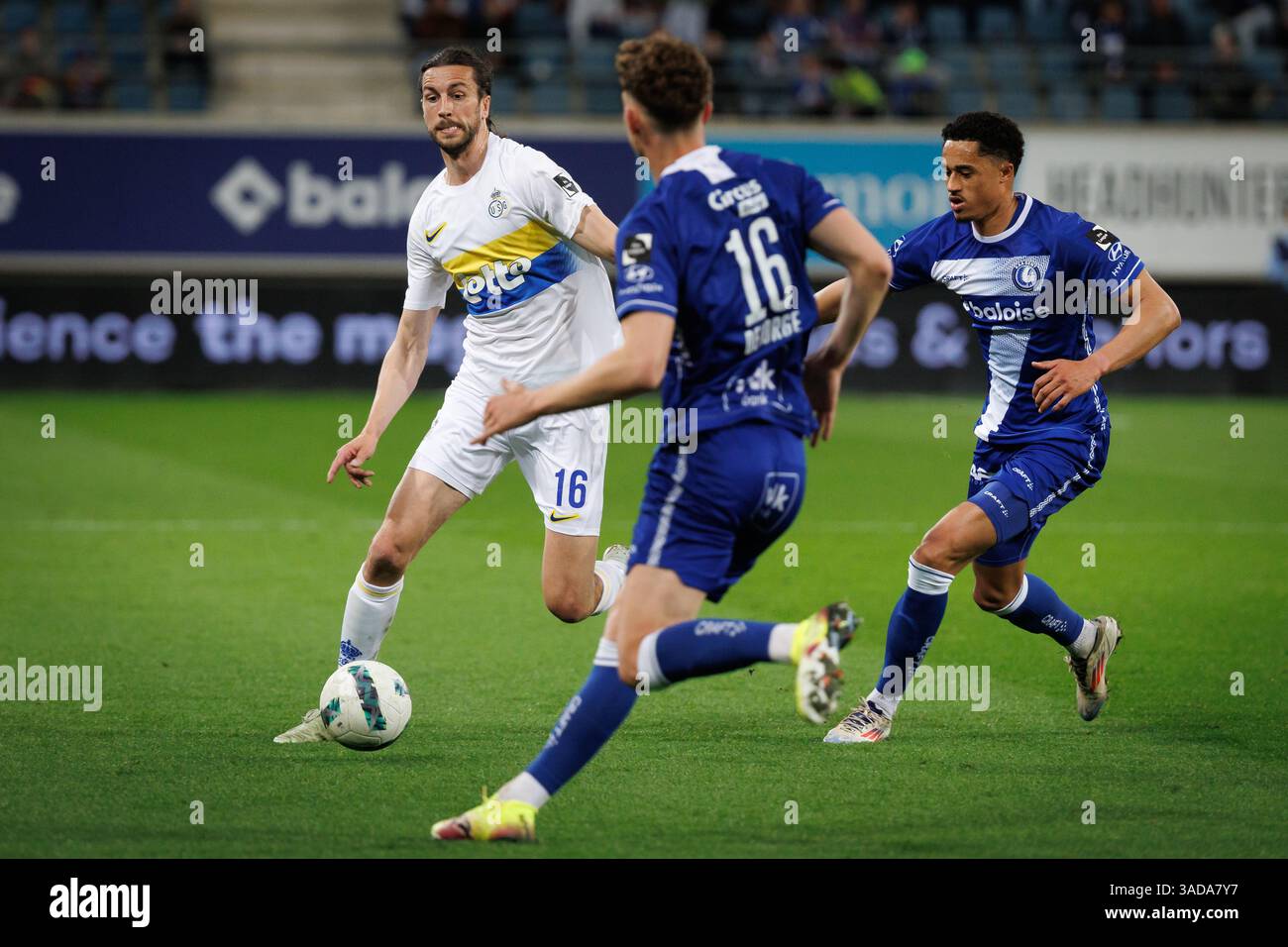 Gent, Belgium. 05th Apr, 2025. Union's Christian Burgess and Gent's ...