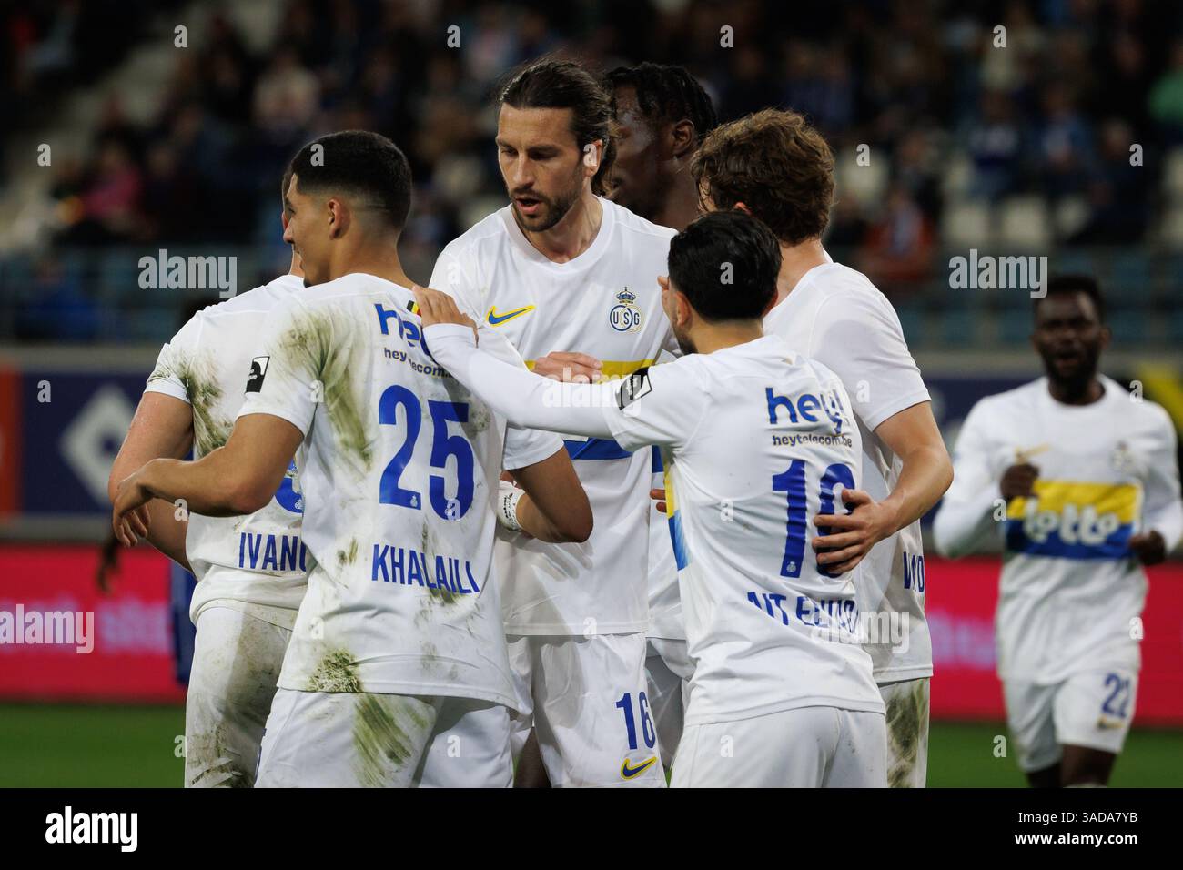 Gent, Belgium. 05th Apr, 2025. Union's Anan Khalaili celebrates after ...