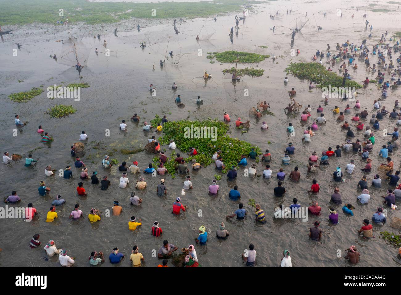 Aerial view of 'Baut Utshav,' a traditional fishing festival in Chalan ...