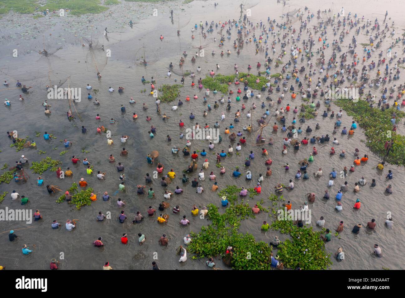 Aerial view of 'Baut Utshav,' a traditional fishing festival in Chalan ...