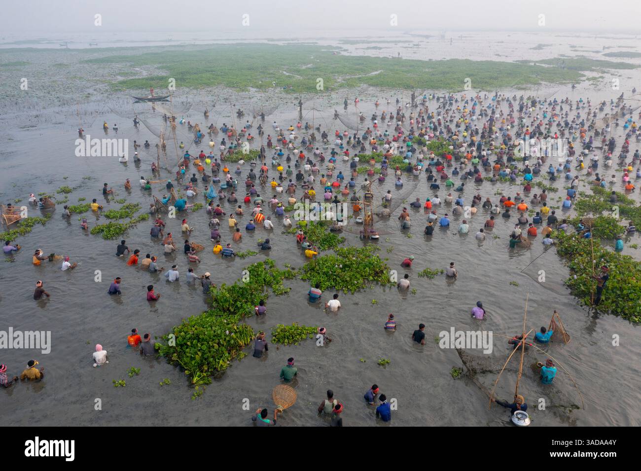 Aerial view of 'Baut Utshav,' a traditional fishing festival in Chalan ...