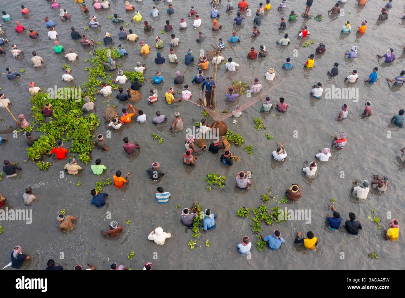 Aerial view of 'Baut Utshav,' a traditional fishing festival in Chalan ...
