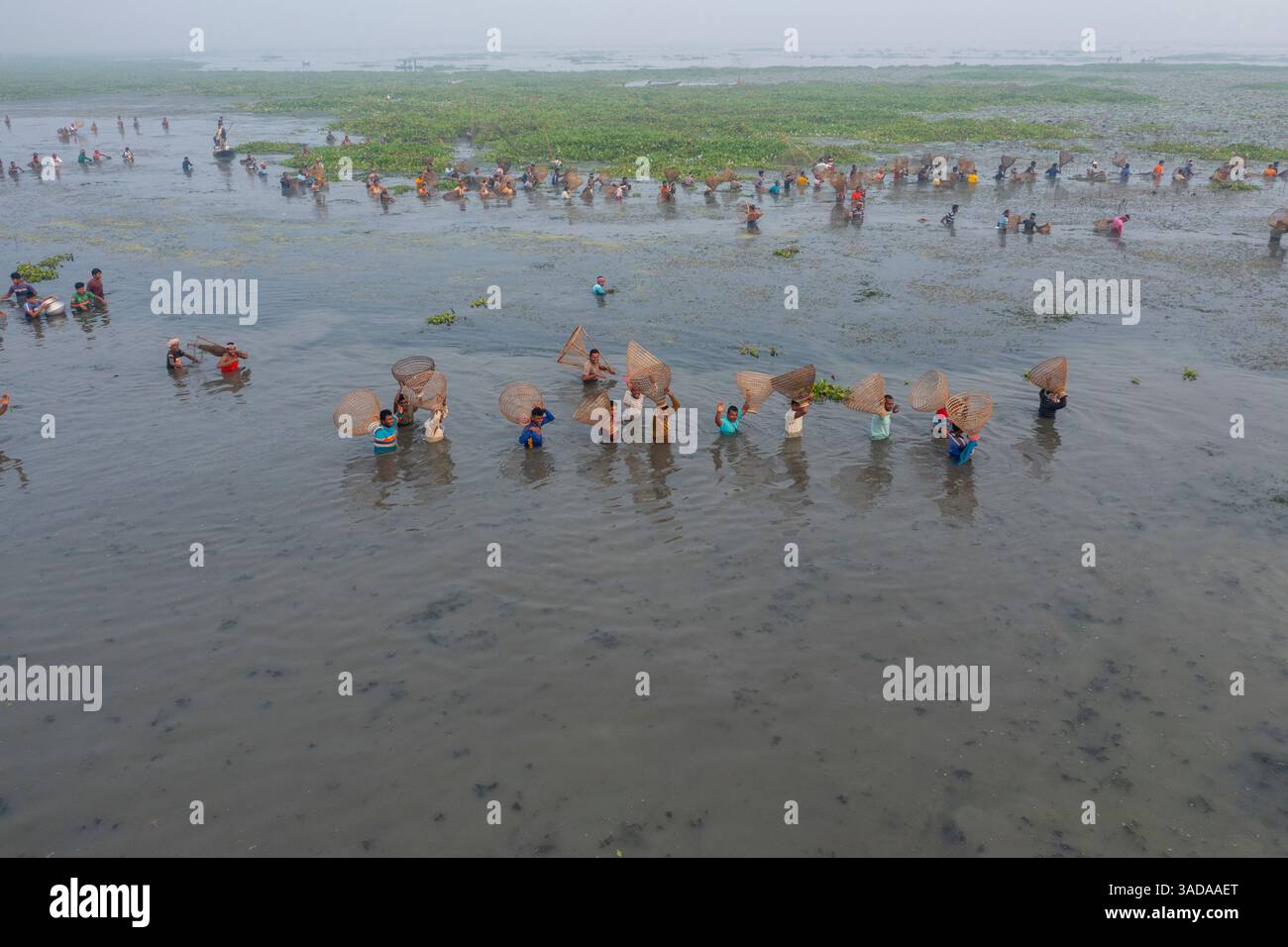 Aerial view of 'Baut Utshav,' a traditional fishing festival in Chalan ...