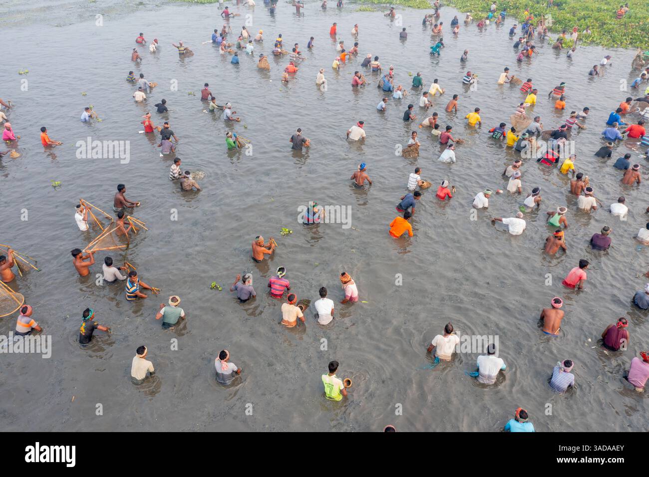 Aerial view of 'Baut Utshav,' a traditional fishing festival in Chalan ...