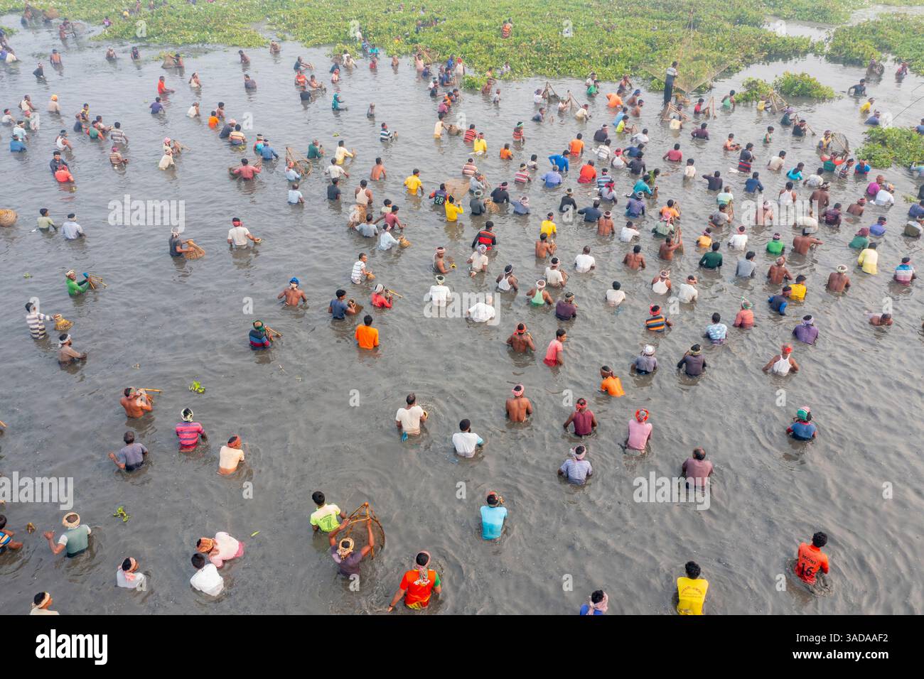 Aerial view of 'Baut Utshav,' a traditional fishing festival in Chalan ...
