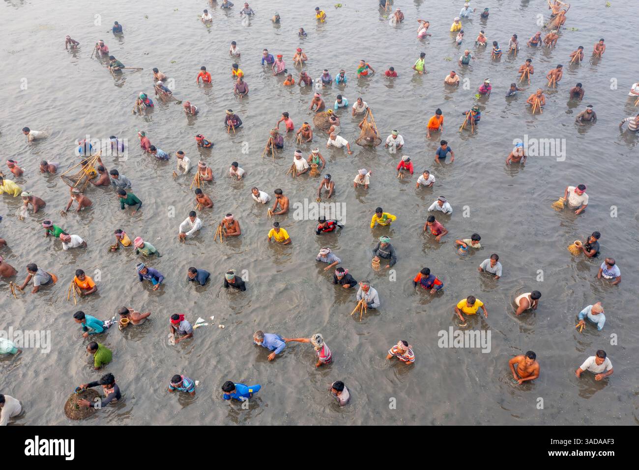 Aerial view of 'Baut Utshav,' a traditional fishing festival in Chalan ...