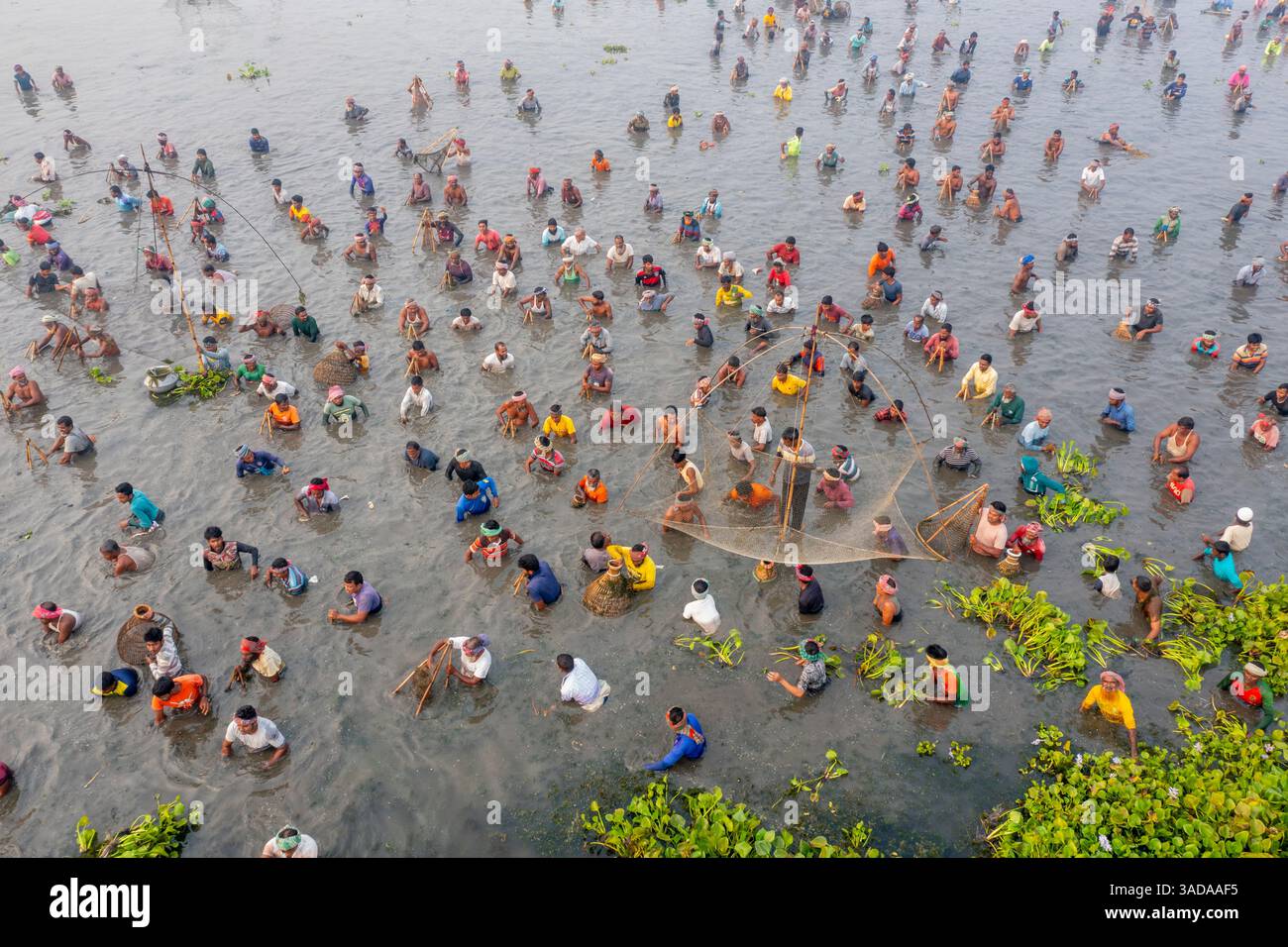 Aerial view of 'Baut Utshav,' a traditional fishing festival in Chalan ...