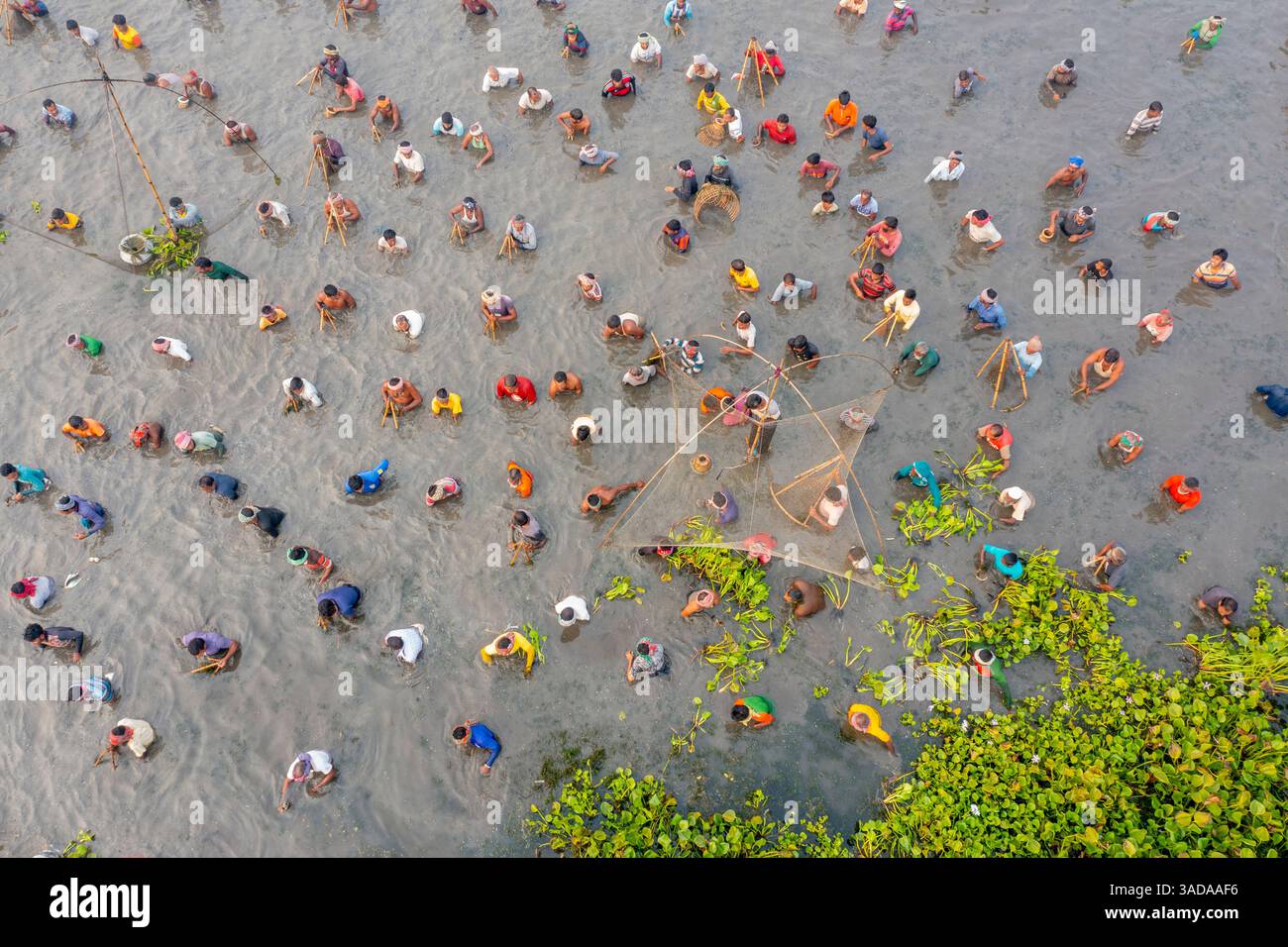 Aerial view of 'Baut Utshav,' a traditional fishing festival in Chalan ...