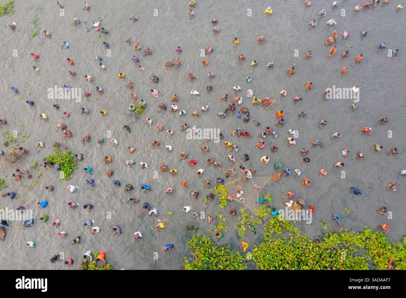 Aerial view of 'Baut Utshav,' a traditional fishing festival in Chalan ...