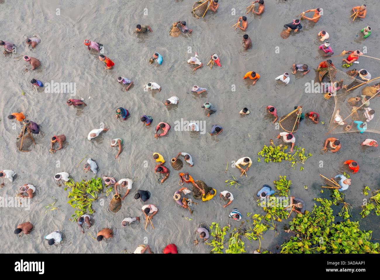 Aerial view of 'Baut Utshav,' a traditional fishing festival in Chalan ...