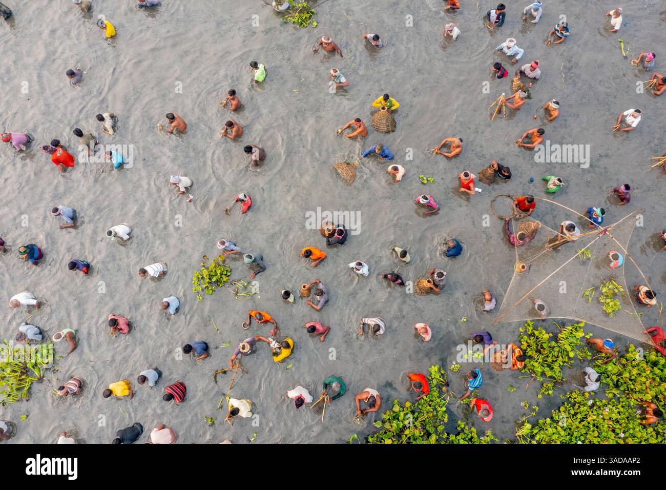 Aerial view of 'Baut Utshav,' a traditional fishing festival in Chalan ...