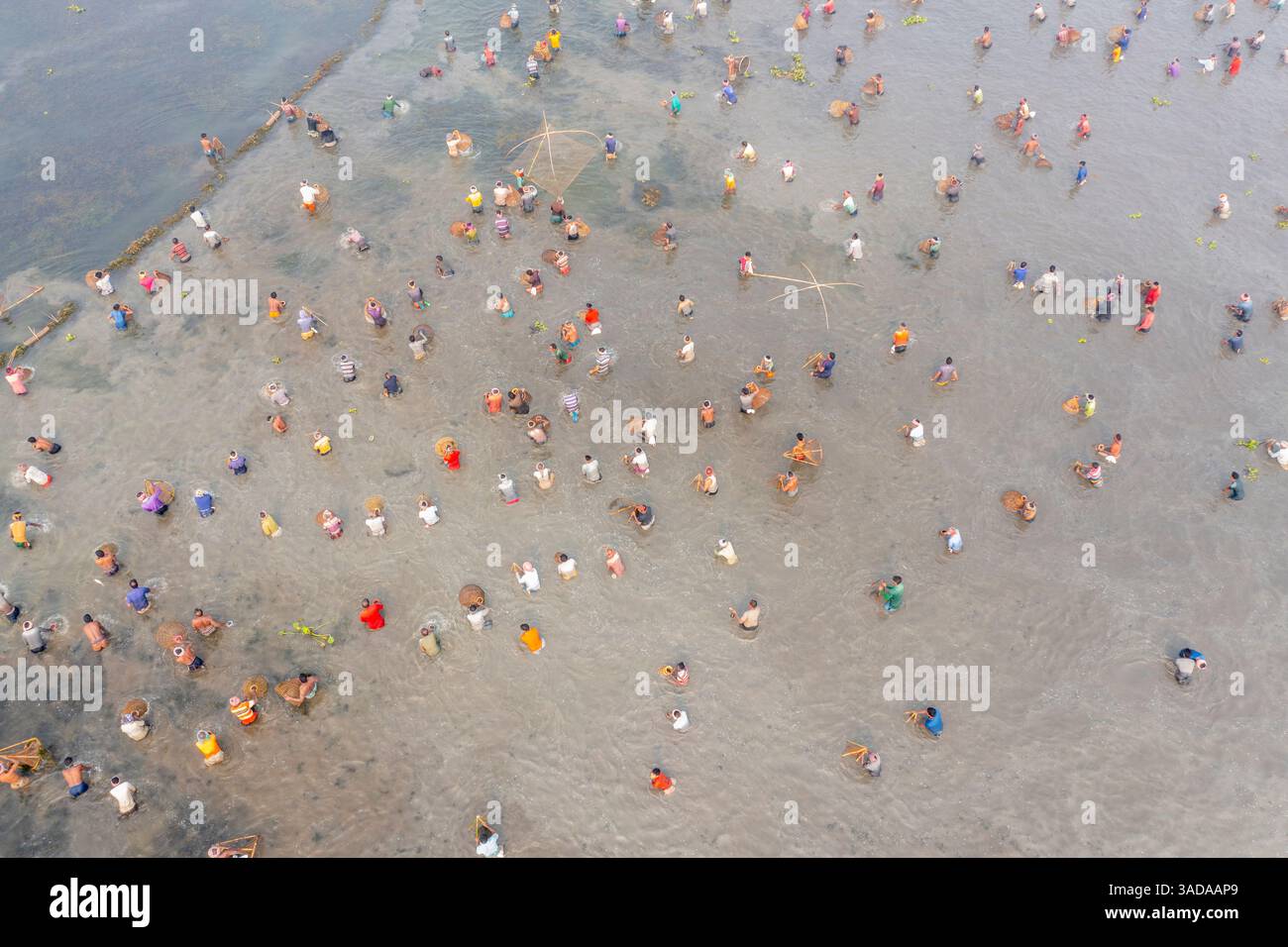 Aerial view of 'Baut Utshav,' a traditional fishing festival in Chalan ...