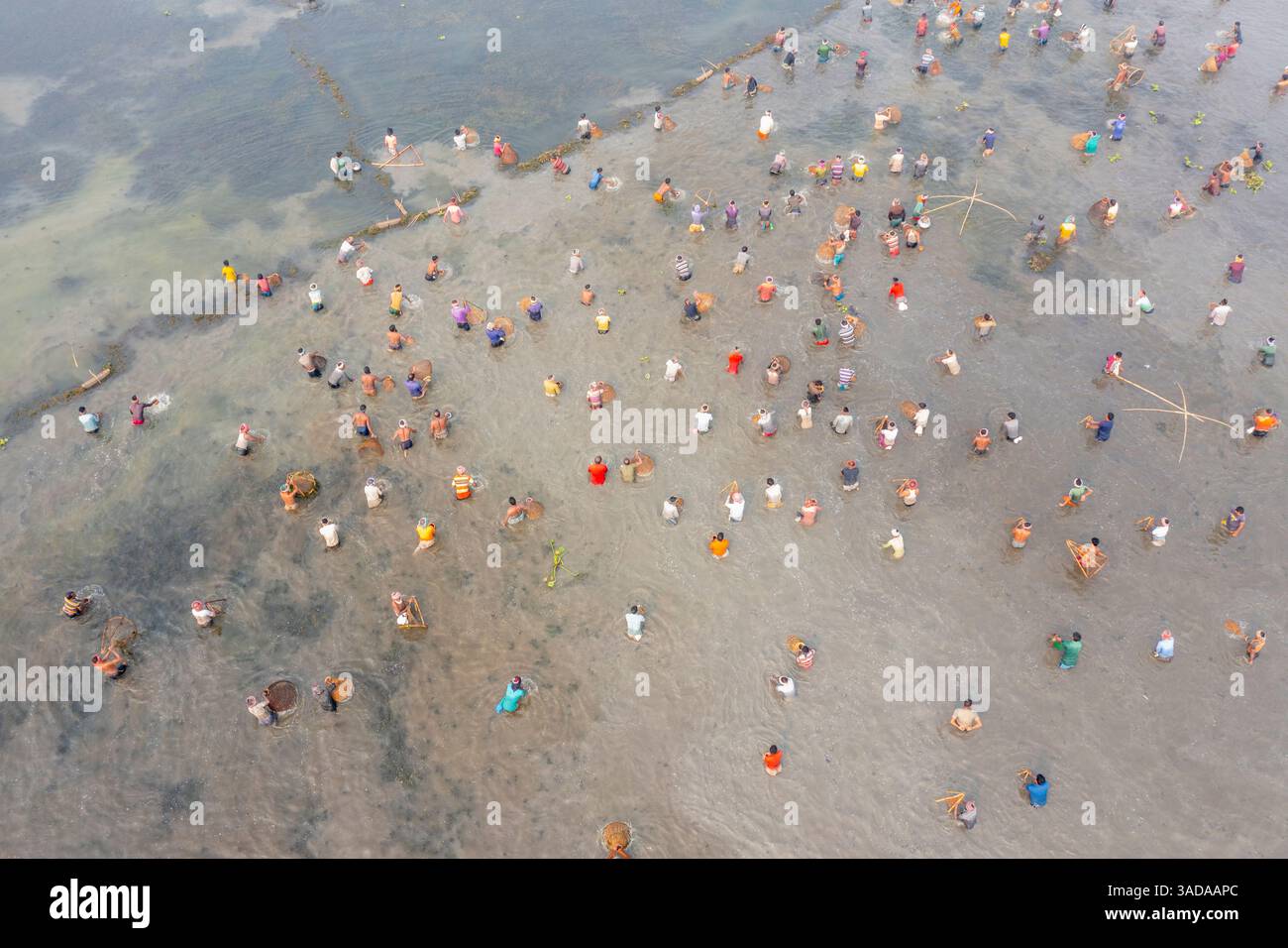 Aerial view of 'Baut Utshav,' a traditional fishing festival in Chalan ...