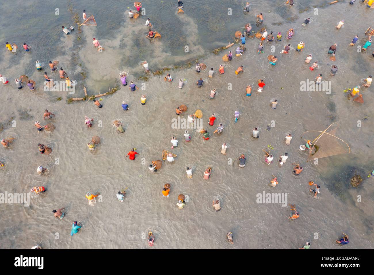 Aerial view of 'Baut Utshav,' a traditional fishing festival in Chalan ...