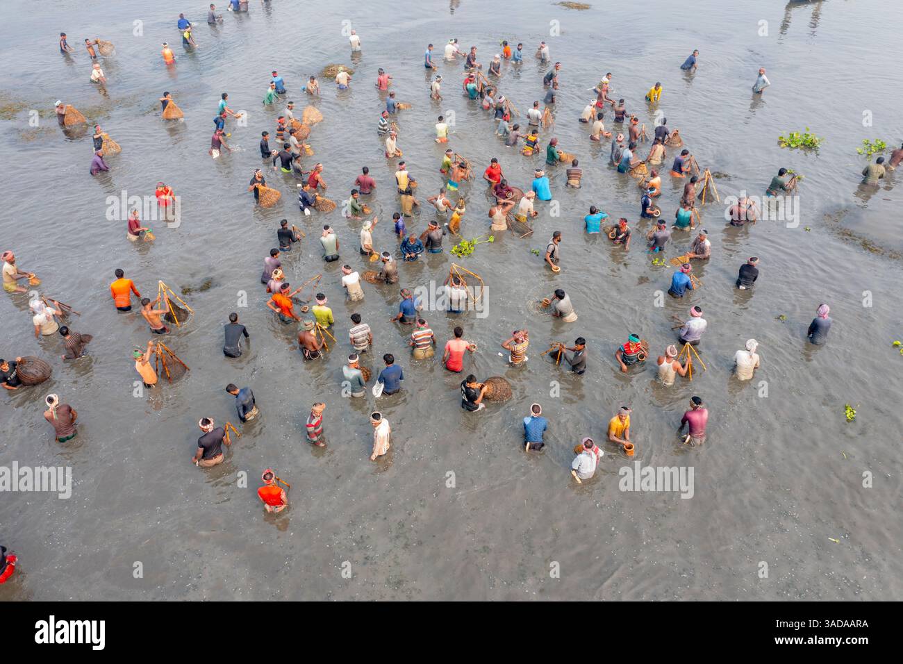 Aerial view of 'Baut Utshav,' a traditional fishing festival in Chalan ...