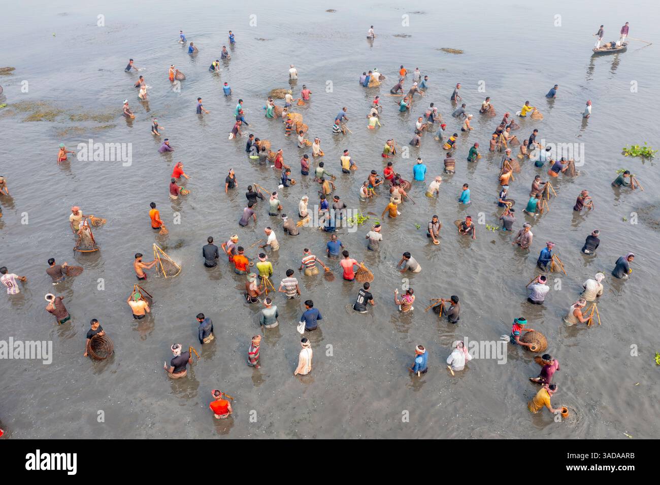 Aerial view of 'Baut Utshav,' a traditional fishing festival in Chalan ...