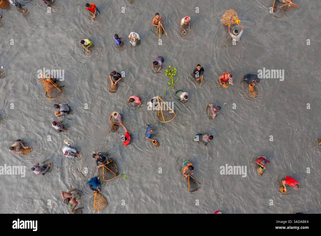 Aerial view of 'Baut Utshav,' a traditional fishing festival in Chalan ...