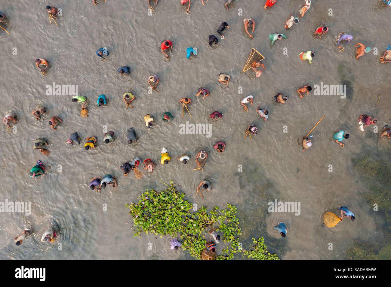 Aerial view of 'Baut Utshav,' a traditional fishing festival in Chalan ...