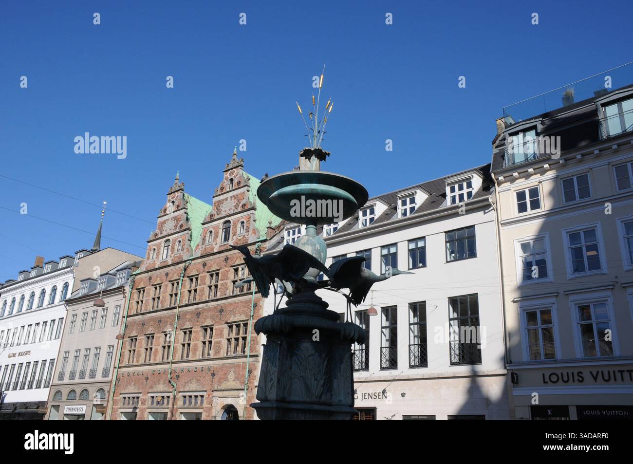 Copenhagen /Denmark/05 april 2025 / stork fountain on stroeget on mager ...