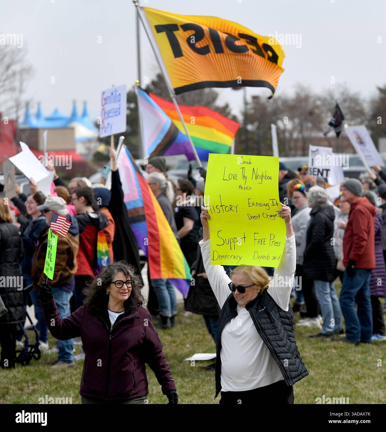April 5, 2025: Hundreds of protestors gather along Grand Avenue in ...