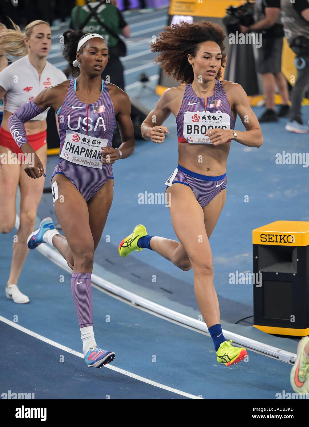 Timara Chapman and Taliyah Brooks of the USA competing in the 800m pentathlon at the World ...