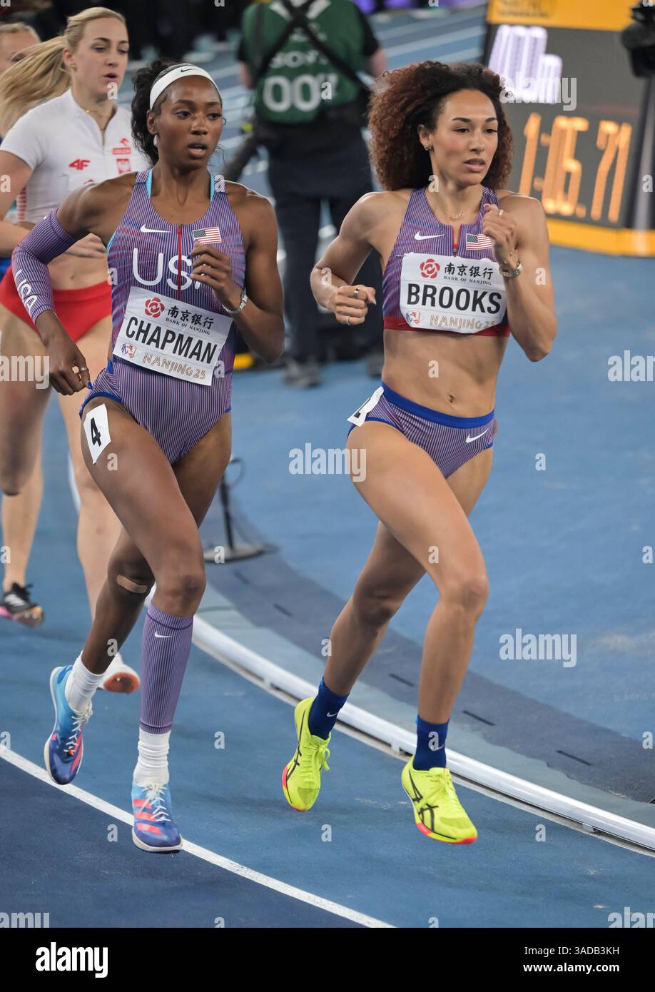 Timara Chapman and Taliyah Brooks of the USA competing in the 800m pentathlon at the World ...