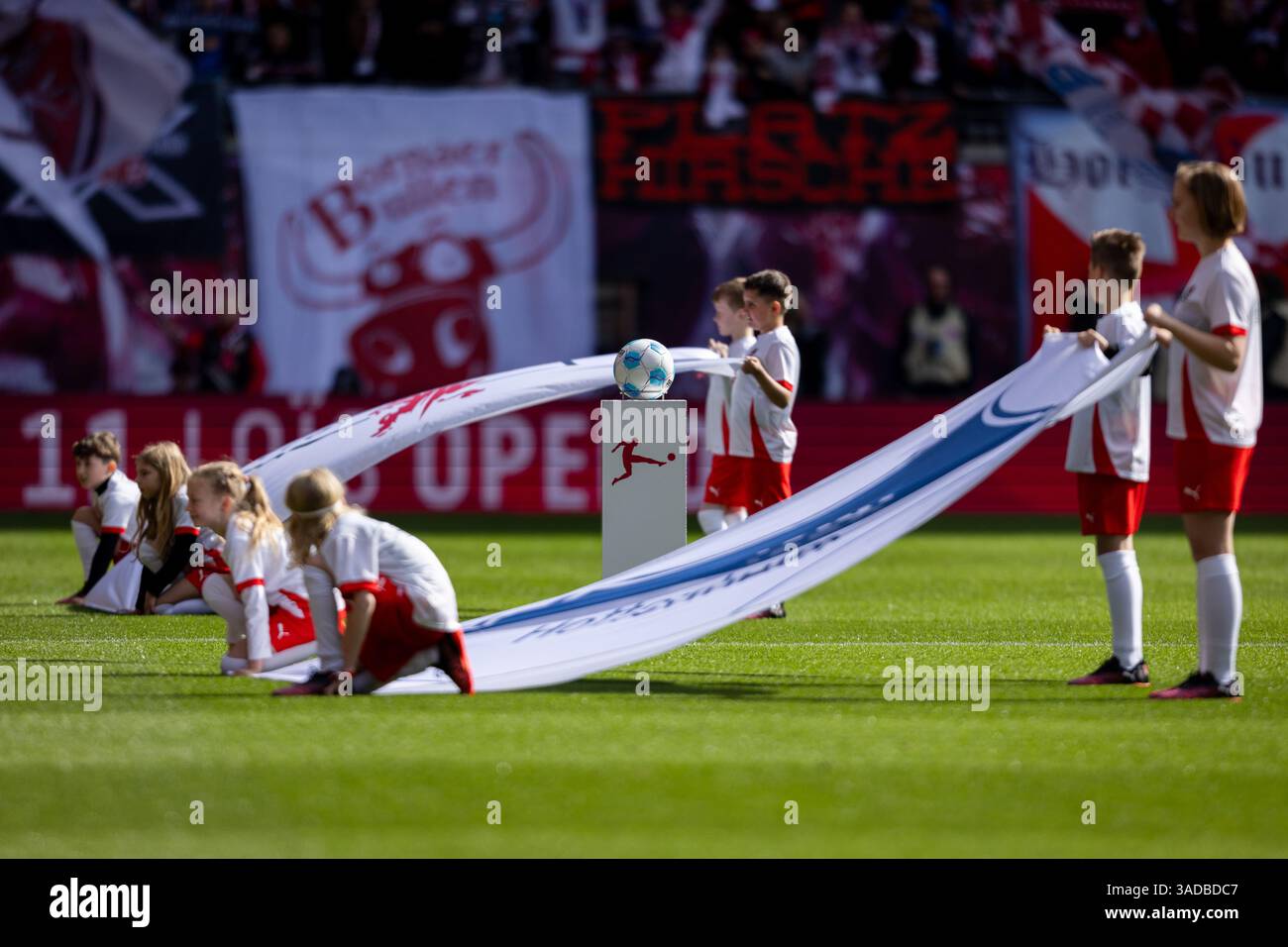 Leipzig, Germany. 05th Apr, 2025. The Derbystar match ball is ready for ...