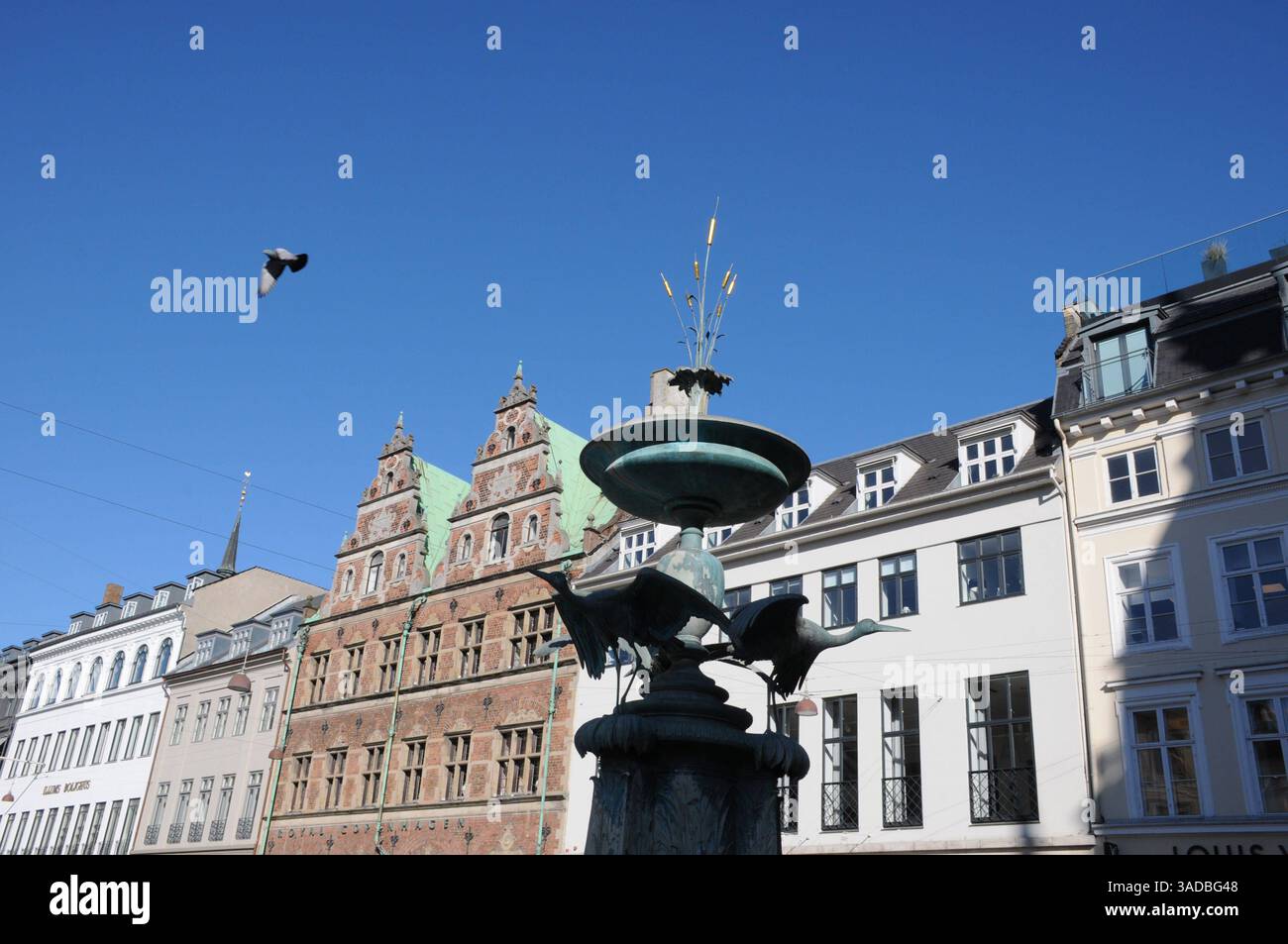 Copenhagen /Denmark/05 april 2025 / stork fountain on stroeget on mager ...
