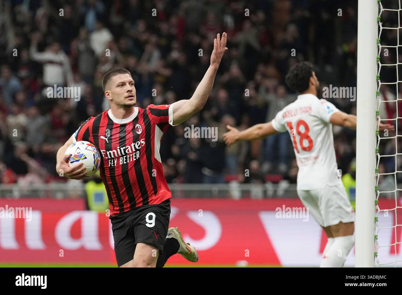 AC Milan's Luka Jovic celebrates after scoring his side's second goal ...