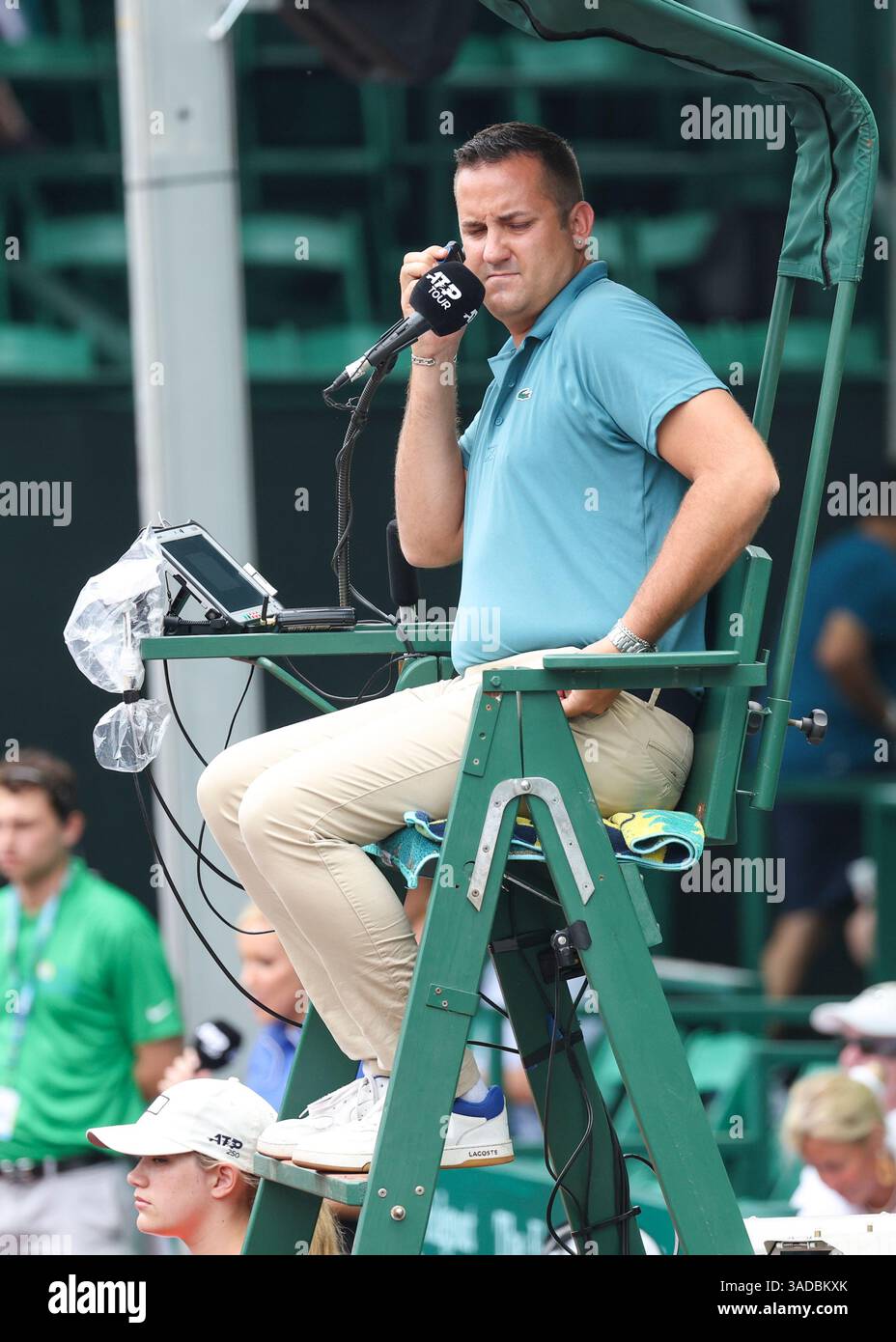 HOUSTON, TX - APRIL 05: Chair umpire Scotty Moore (USA) oversees play ...